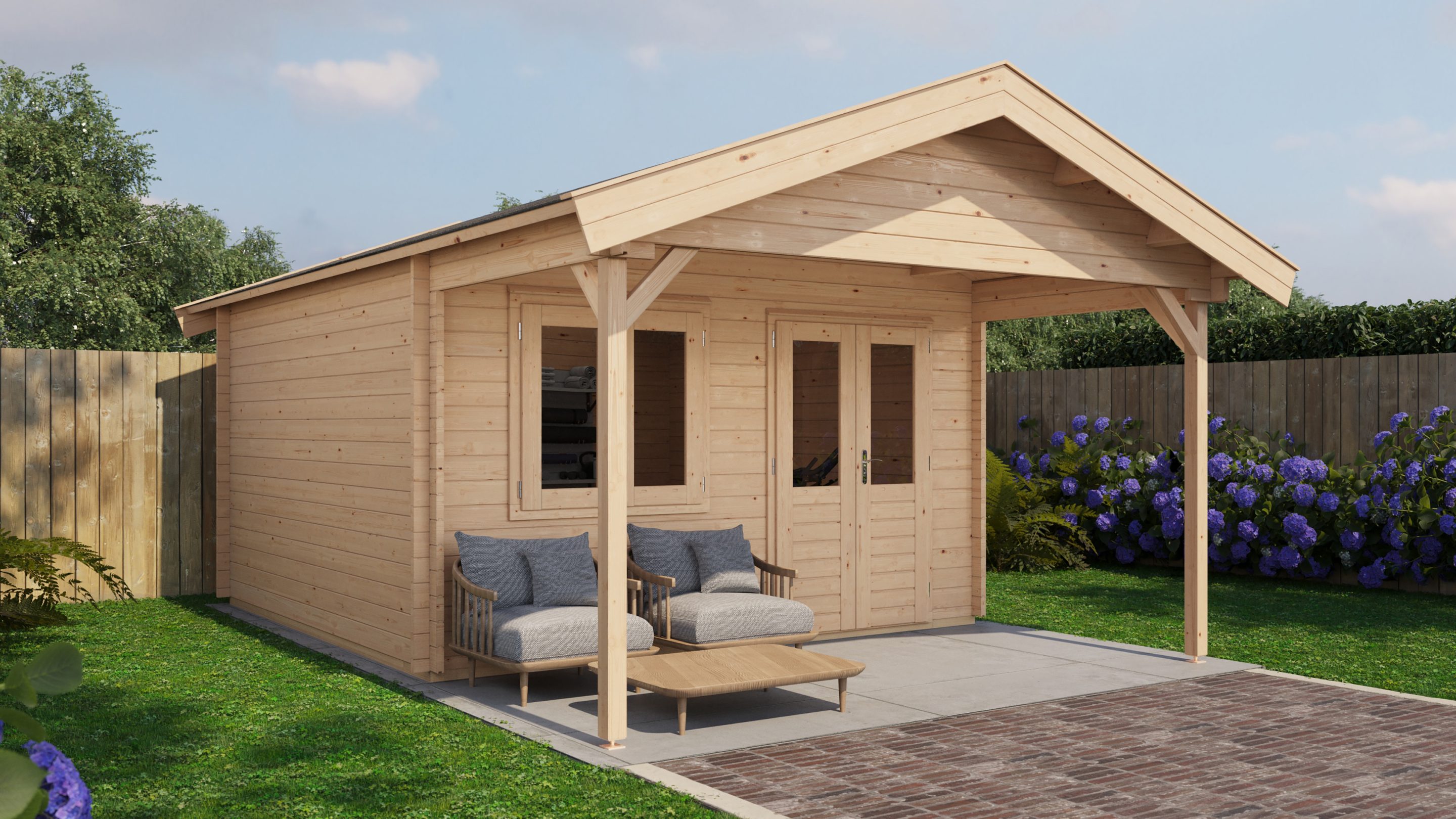 Lugarde Select Log Cabin with veranda Exe 400x400cm + 200cm - Untreated