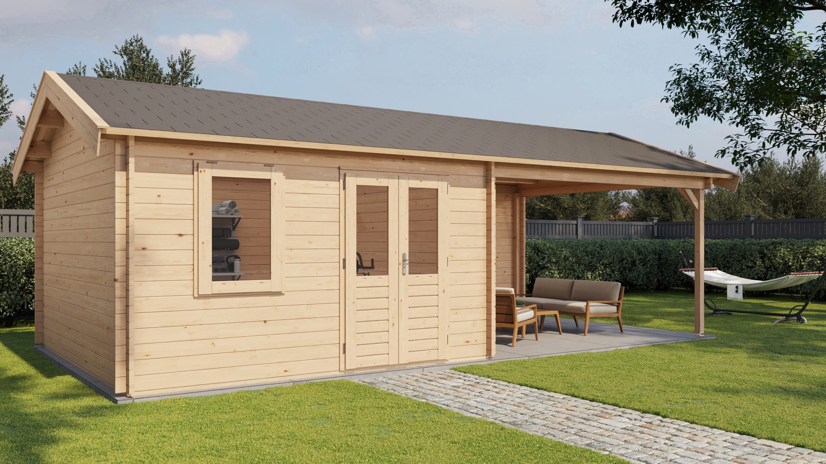 Lugarde Select Log Cabin with veranda Mersey 400x400cm + 400cm - Untreated